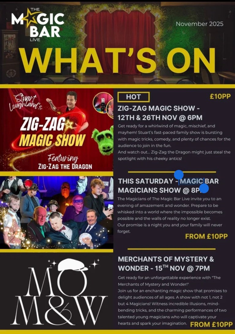 The Magic Bar Live – Llandudno November Events – Everything Else Blog